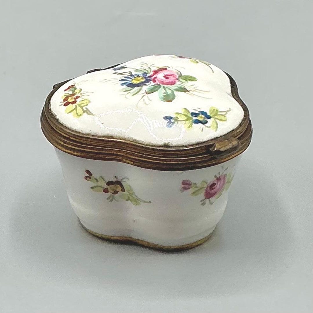 ANTIQUE SEVRES Porcelain Pill Box, Handpainted Floral Design ...