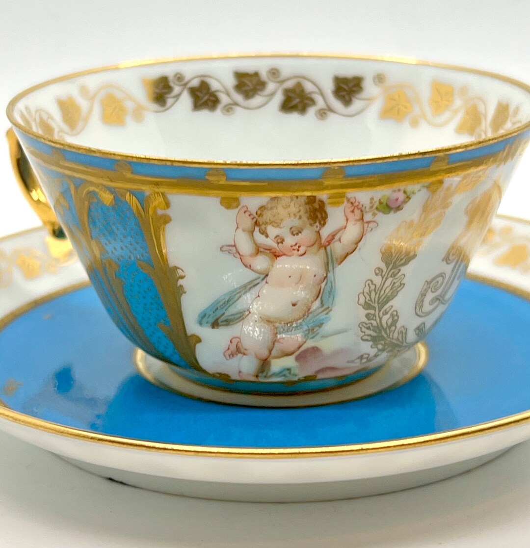 ANTIQUE SEVRES CUP Blue Sevres Porcelain Cup and Saucer King Louis ...