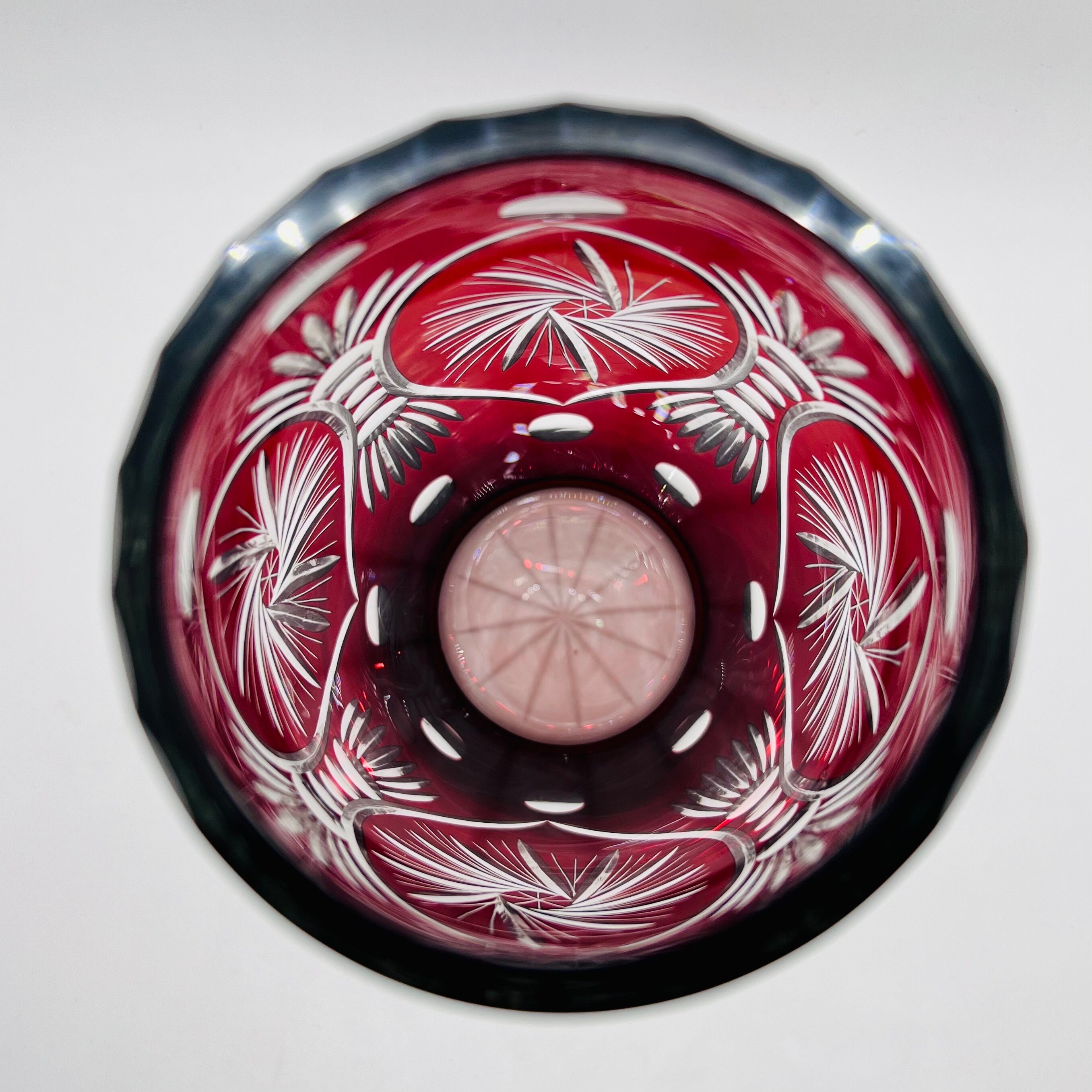 Vintage Bohemian Red Glass Vase, Ruby Red Cut in Clear Vase, Pinwheel ...