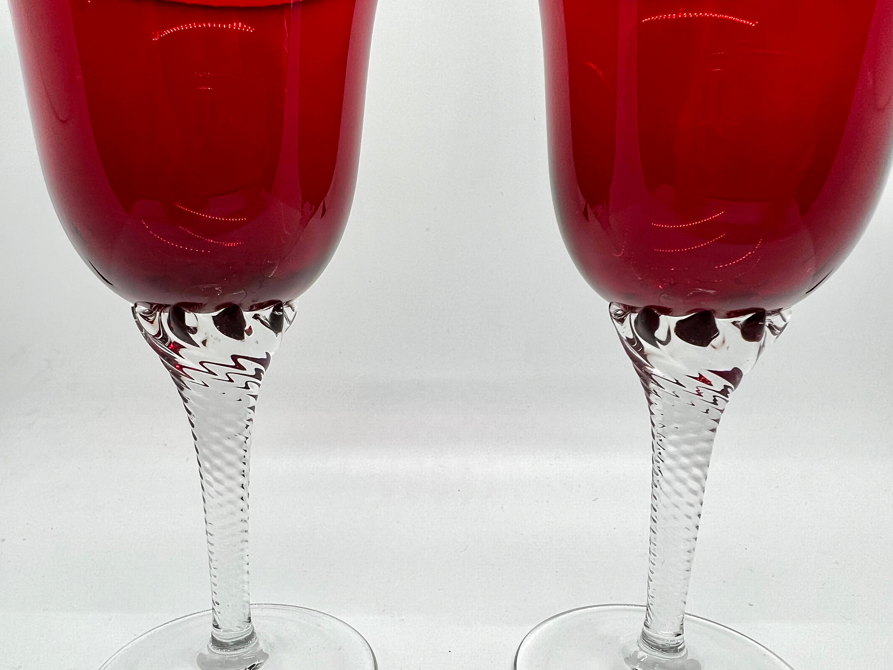 Vintage Port Glasses 2 Red Glass Cups on Clear Twisted Stem, Regency ...