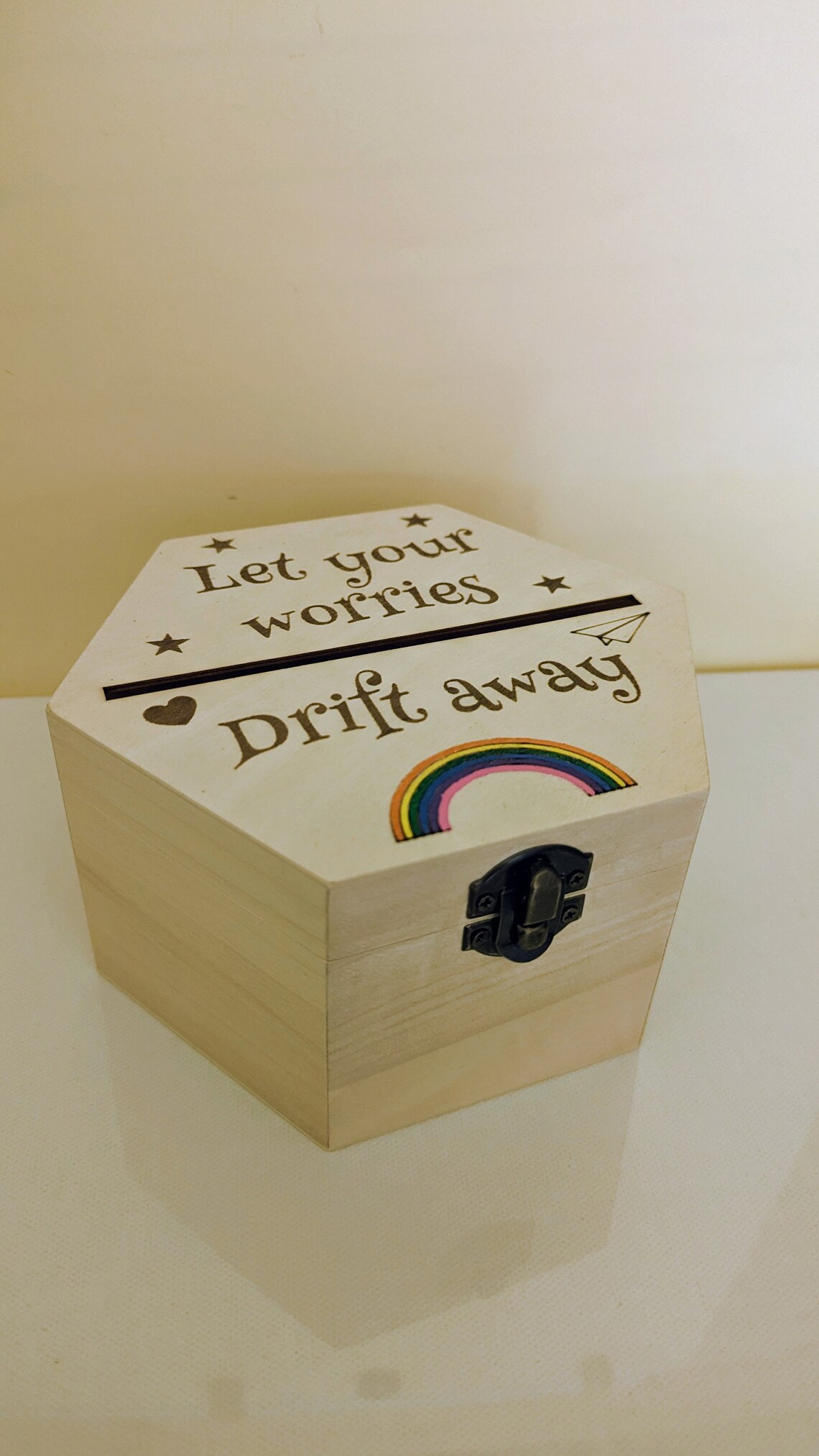 Worry Box Hexagonal Wooden Box With Latch Let Your Worries Drift Away ...