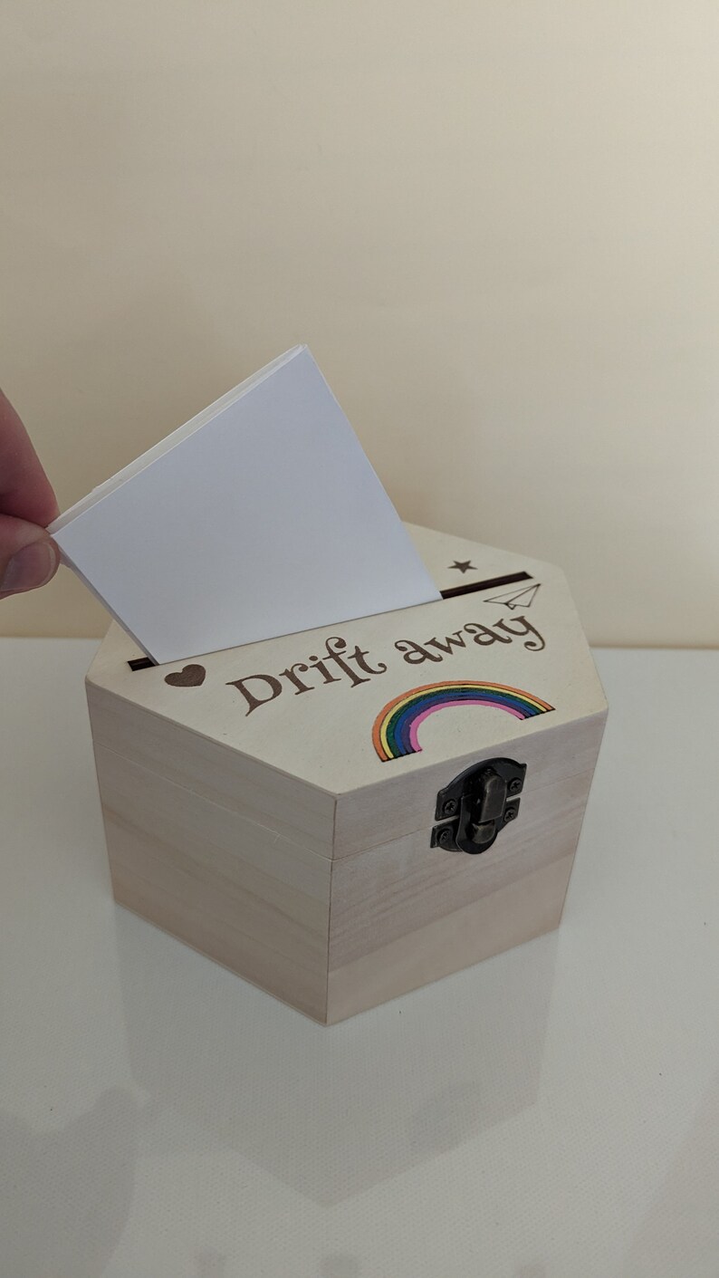 Worry Box - Hexagonal Wooden Box With Latch - Let Your Worries Drift ...