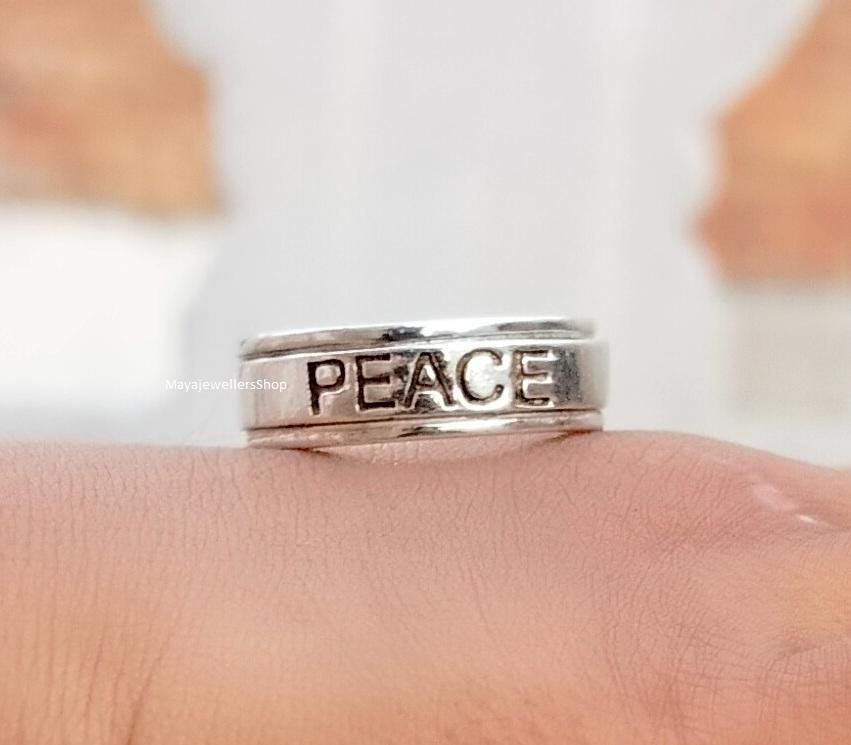 Peace Spinner Ring Sterling Silver Ring Anxiety Ring Fidget Ring Peace Sign Ring Peace Band Ring harry Ring Thumb Ring gift for Her. Etsy