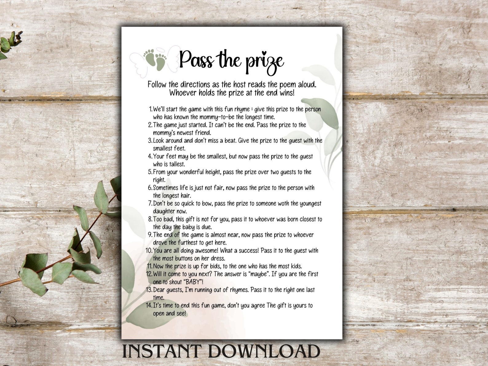 Pass the Prize Game Baby Shower Pass the Prize Poem Game Printable Baby ...