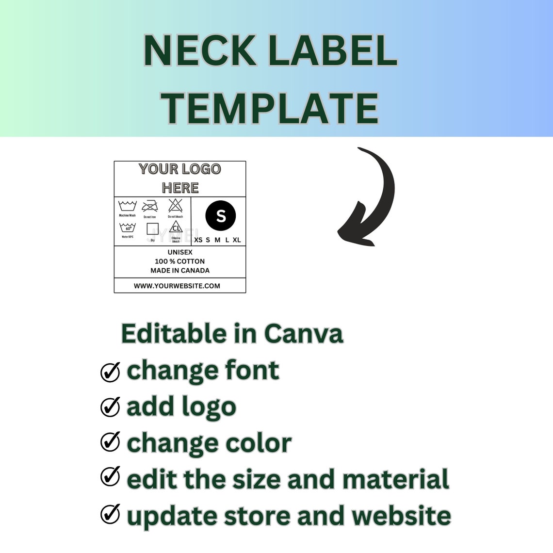 Editable Neck Label Template | Tagless Label Clothes | Wash Label Svg ...