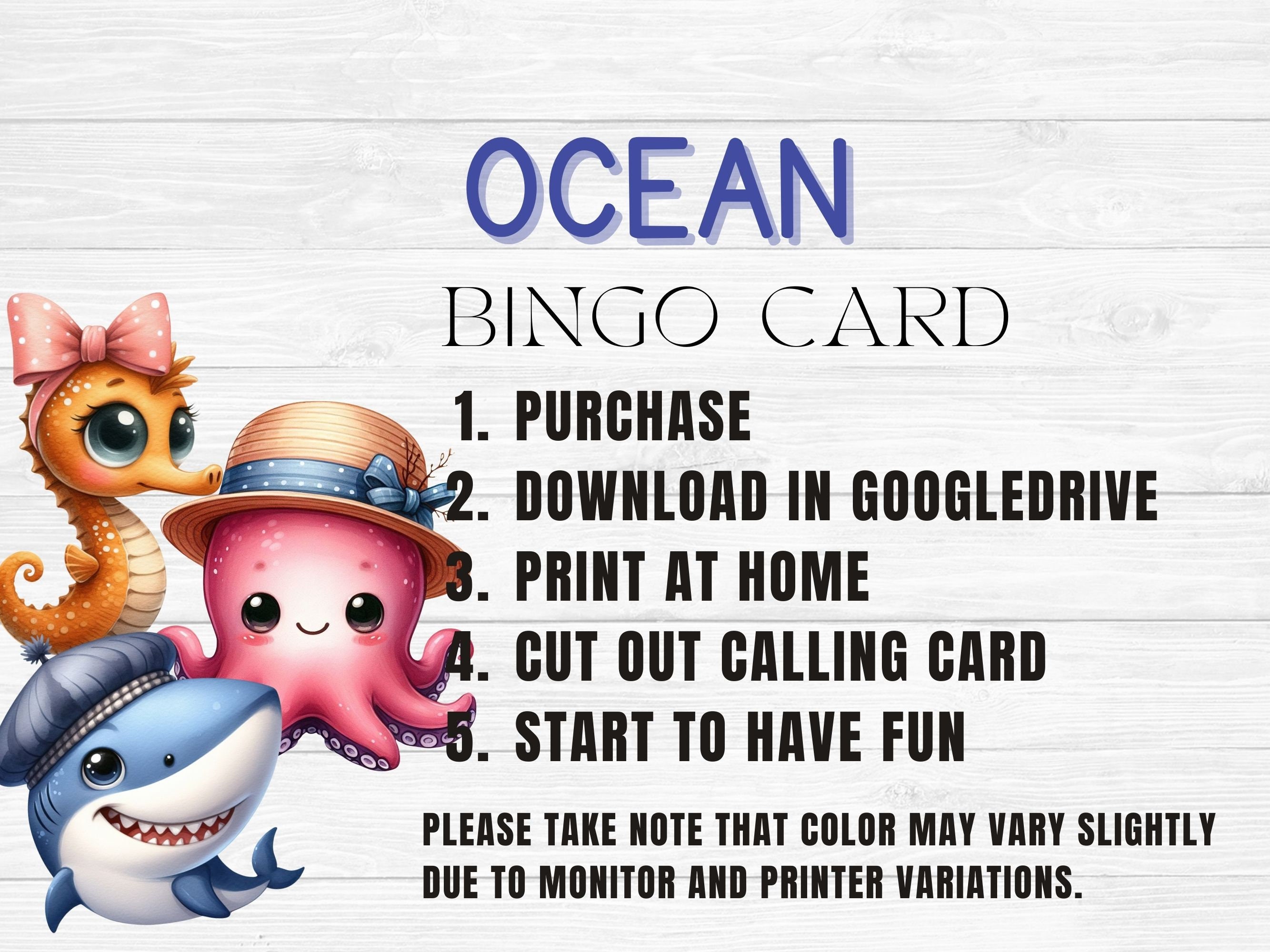 Ocean Bingo , Under the Sea Bingo Card, Kid's Printable Game, Ocean ...
