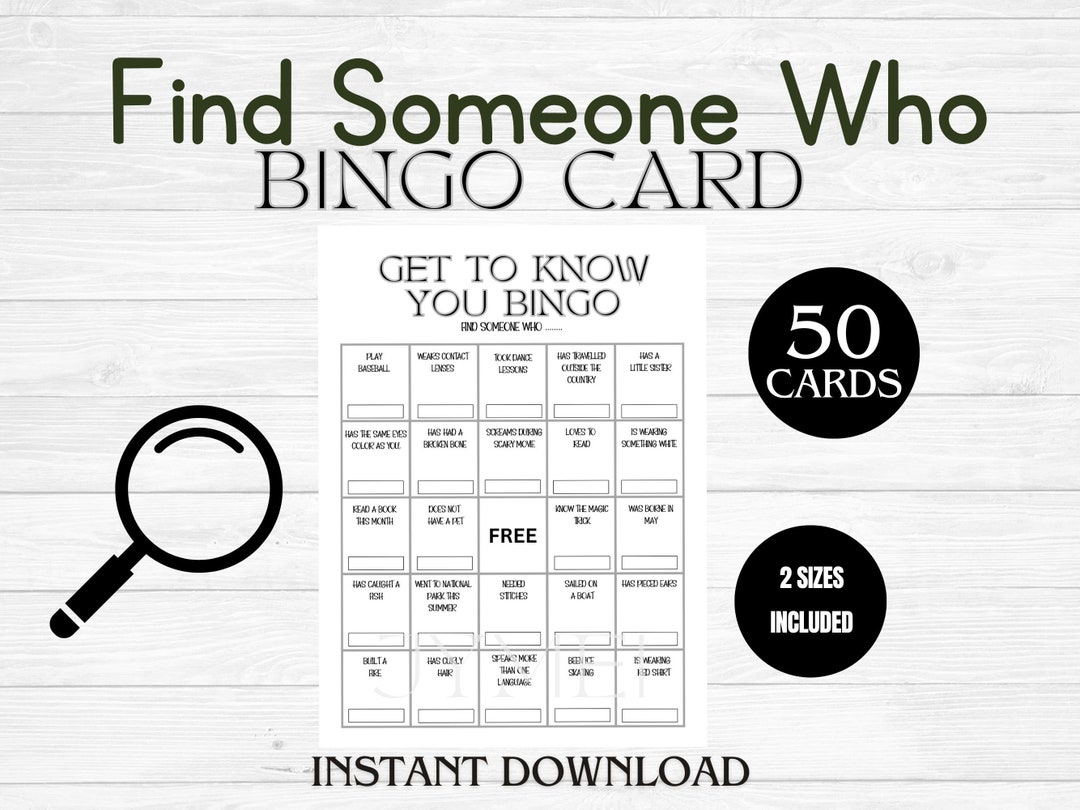 Find Someone Bingo. 50 Printable Get to Know You Bingo, Ice Breaker ...
