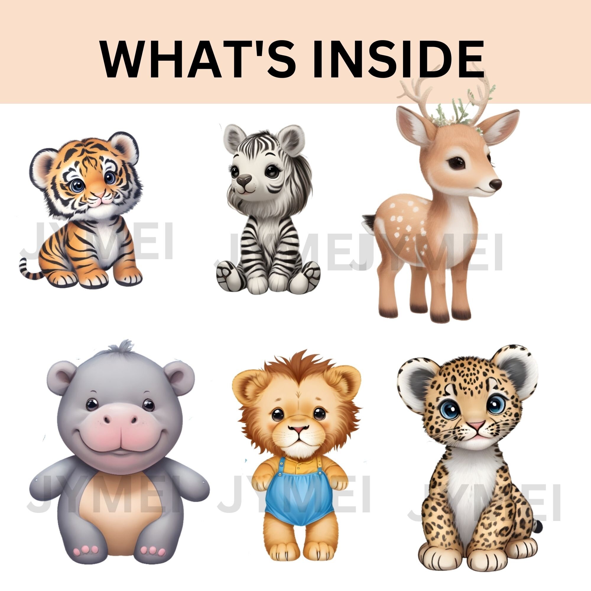 Safari Animals Clipart | Elephant, Lion, Hippo, Tiger, Giraffe Digital ...