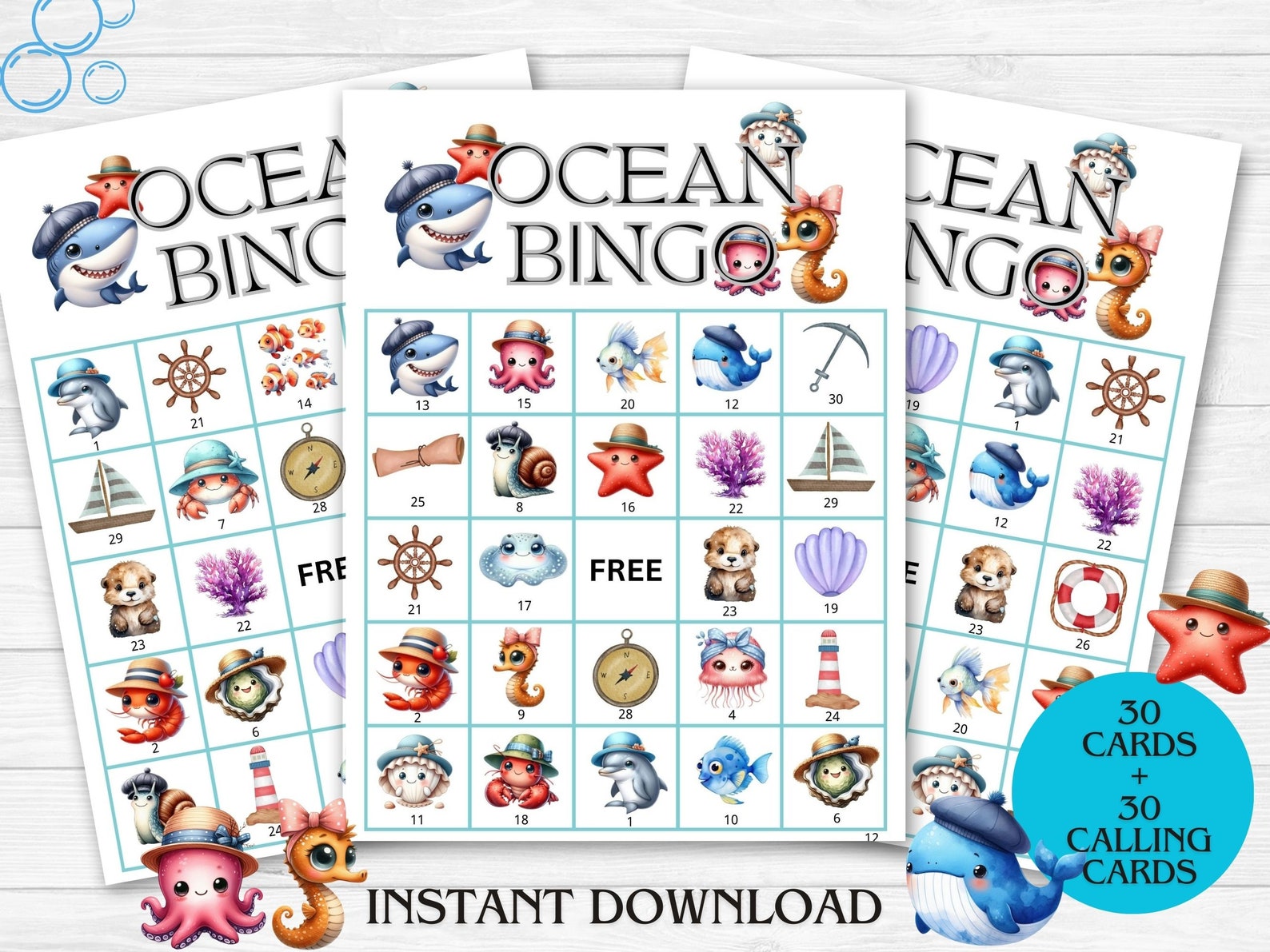 Ocean Bingo , Under the Sea Bingo Card, Kid's Printable Game, Ocean ...