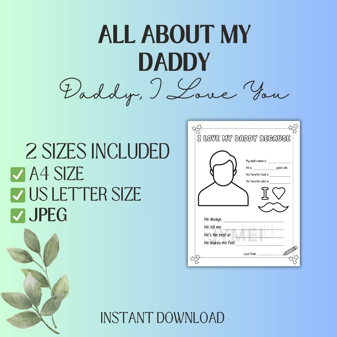 All About My Daddy Printable, Father's Day Gift, Father's Day Printable ...
