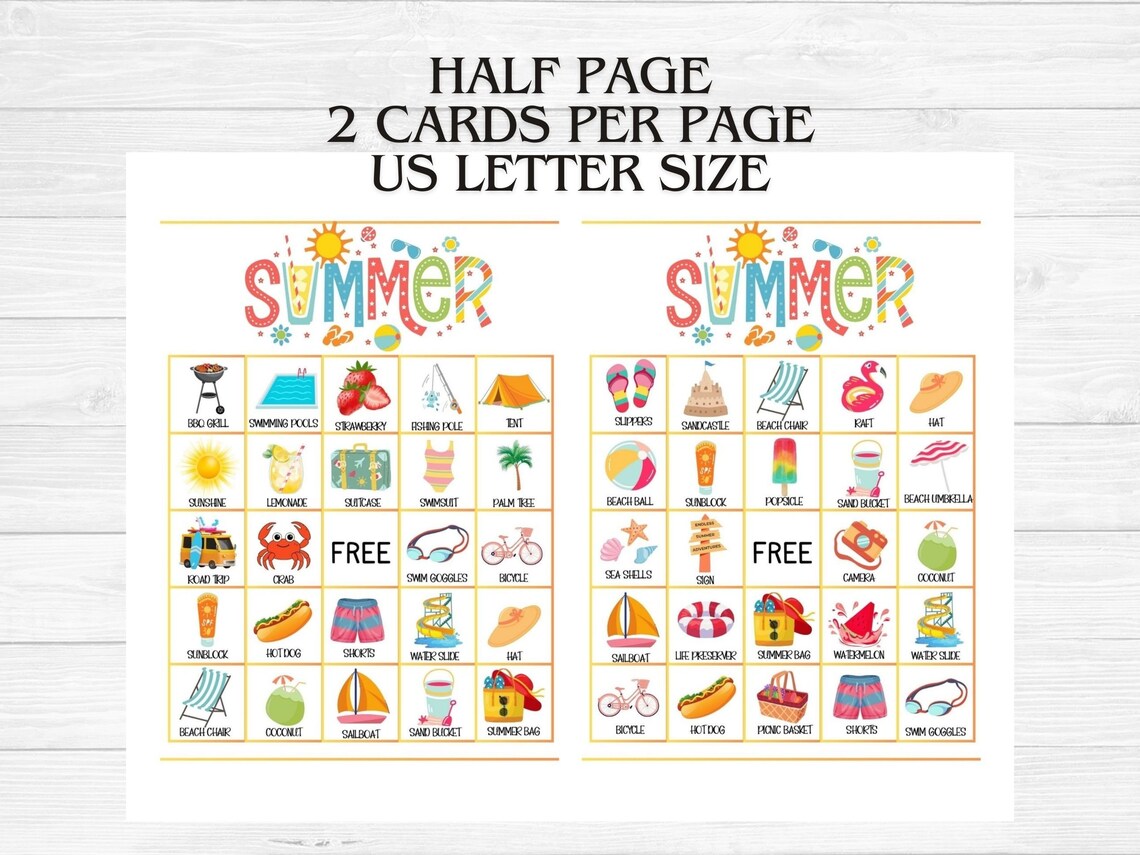 Summer Bingo, 40 Unique Summer Bingo Cards, Summer Activity for Kids ...
