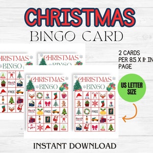 Christmas Bingo Cards Printable Party Game Christmas Activity Cute ...