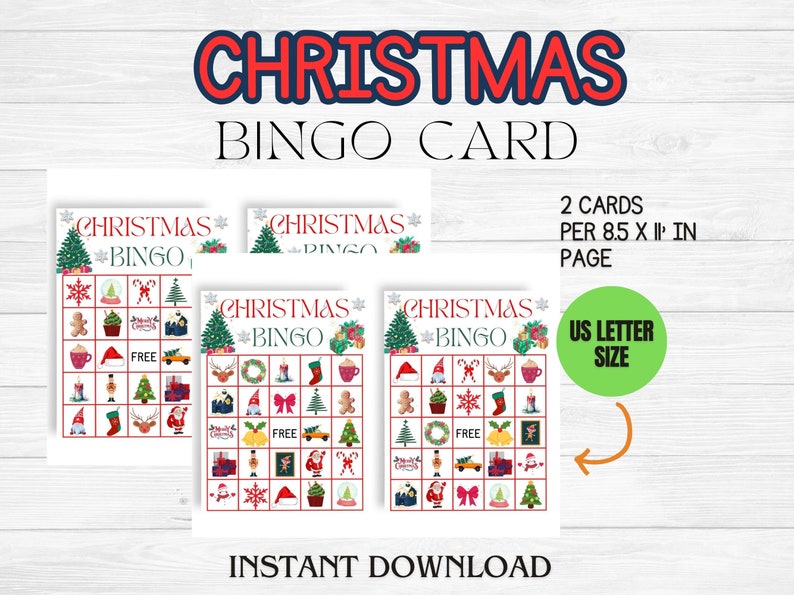 Christmas Bingo Cards Printable Party Game Christmas Activity Cute ...