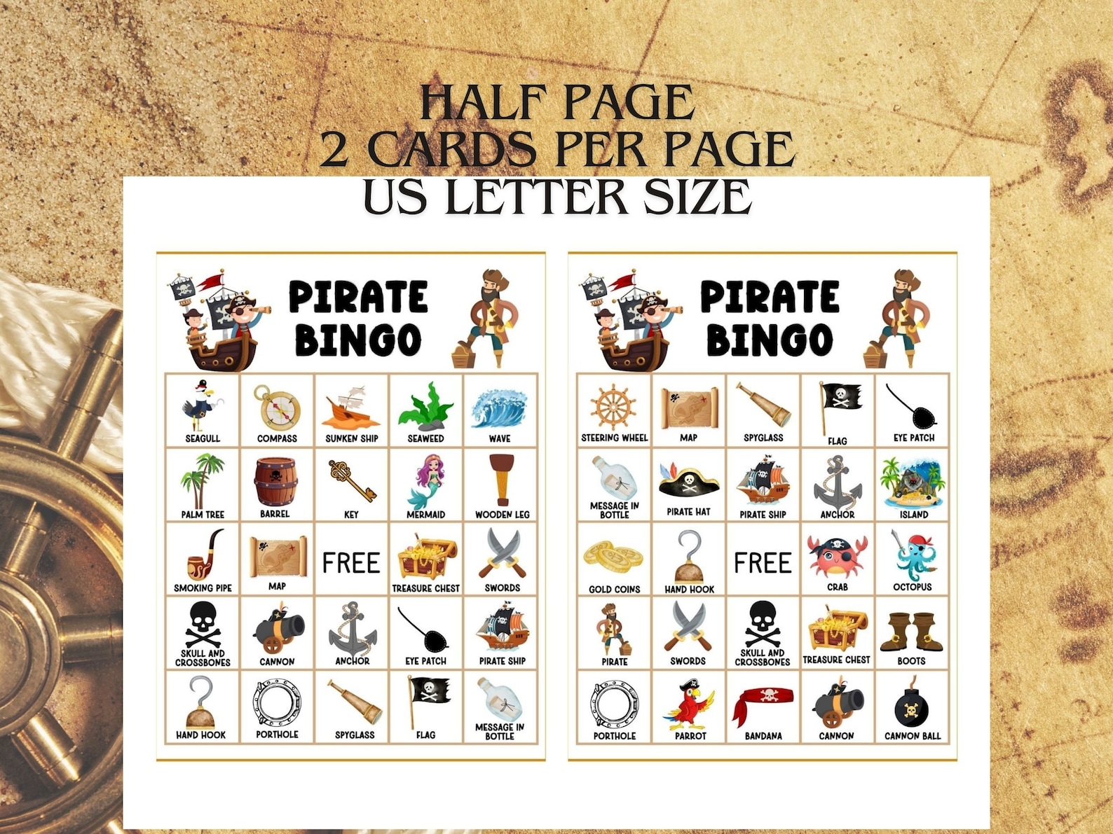 Pirate Bingo, 40 Printable Pirate Bingo Game, Printable Game for Kids ...