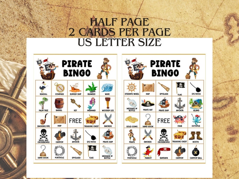 Pirate Bingo, 40 Printable Pirate Bingo Game, Printable Game for Kids ...