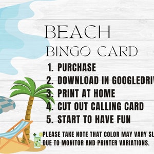 Beach Bingo, Summer Beach Bingo Game, Beach Activity, Fun in the Sun ...