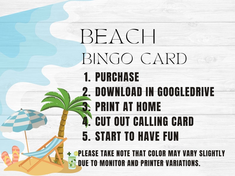 Beach Bingo, Summer Beach Bingo Game, Beach Activity, Fun in the Sun ...
