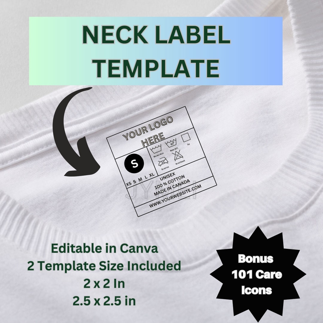 Editable Clothing Neck Label Template | Tagless Label Clothes | Shirt ...