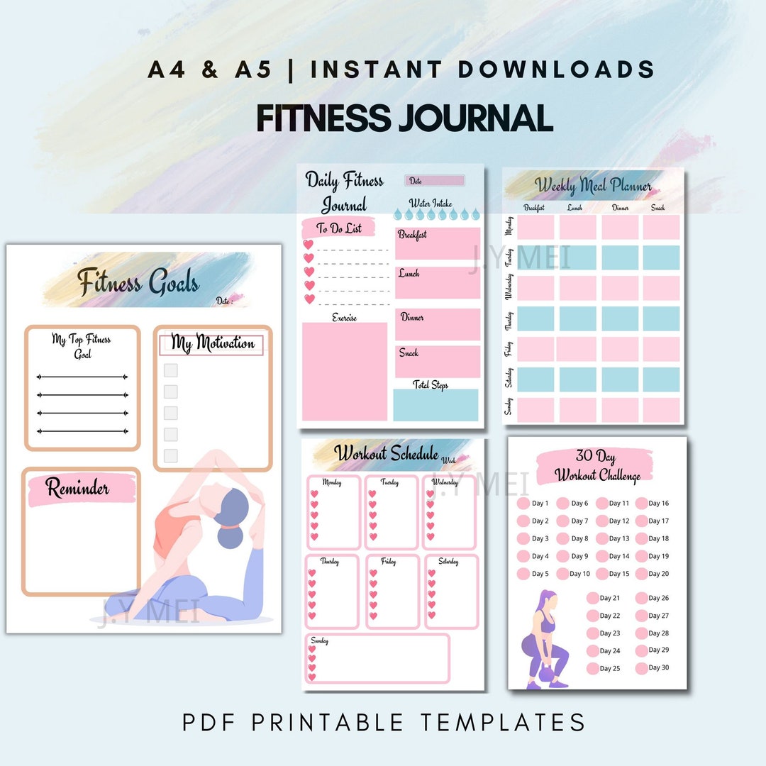 Printable Fitness Journal, Cute Fitness Tracker, Fitness Planner, Pink ...