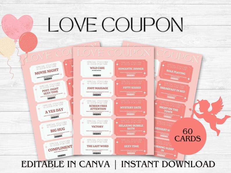 Printable Love Coupon Book for Her & Him, Editable Love Coupon Book ...
