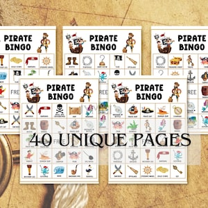 Pirate Bingo, 40 Printable Pirate Bingo Game, Printable Game for Kids ...