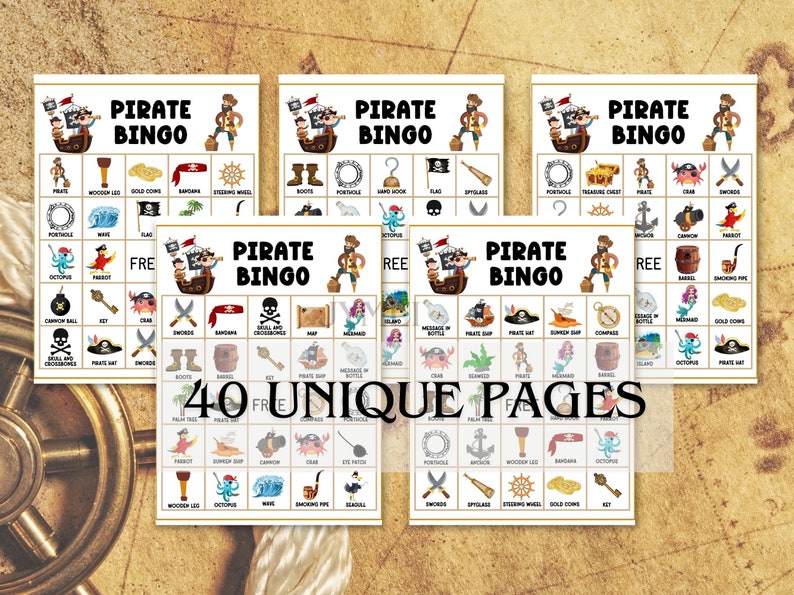 Pirate Bingo, 40 Printable Pirate Bingo Game, Printable Game for Kids ...