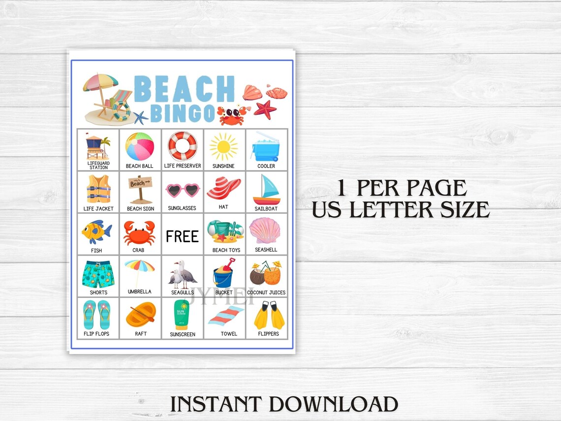 Beach Bingo, Summer Beach Bingo Game, Beach Activity, Fun in the Sun ...