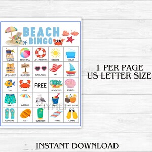 Beach Bingo, Summer Beach Bingo Game, Beach Activity, Fun in the Sun ...