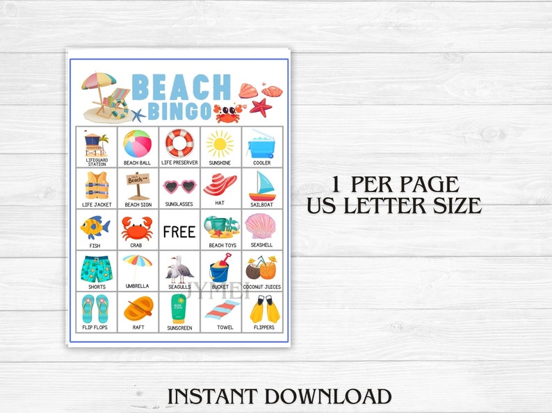 Beach Bingo, Summer Beach Bingo Game, Beach Activity, Fun in the Sun ...
