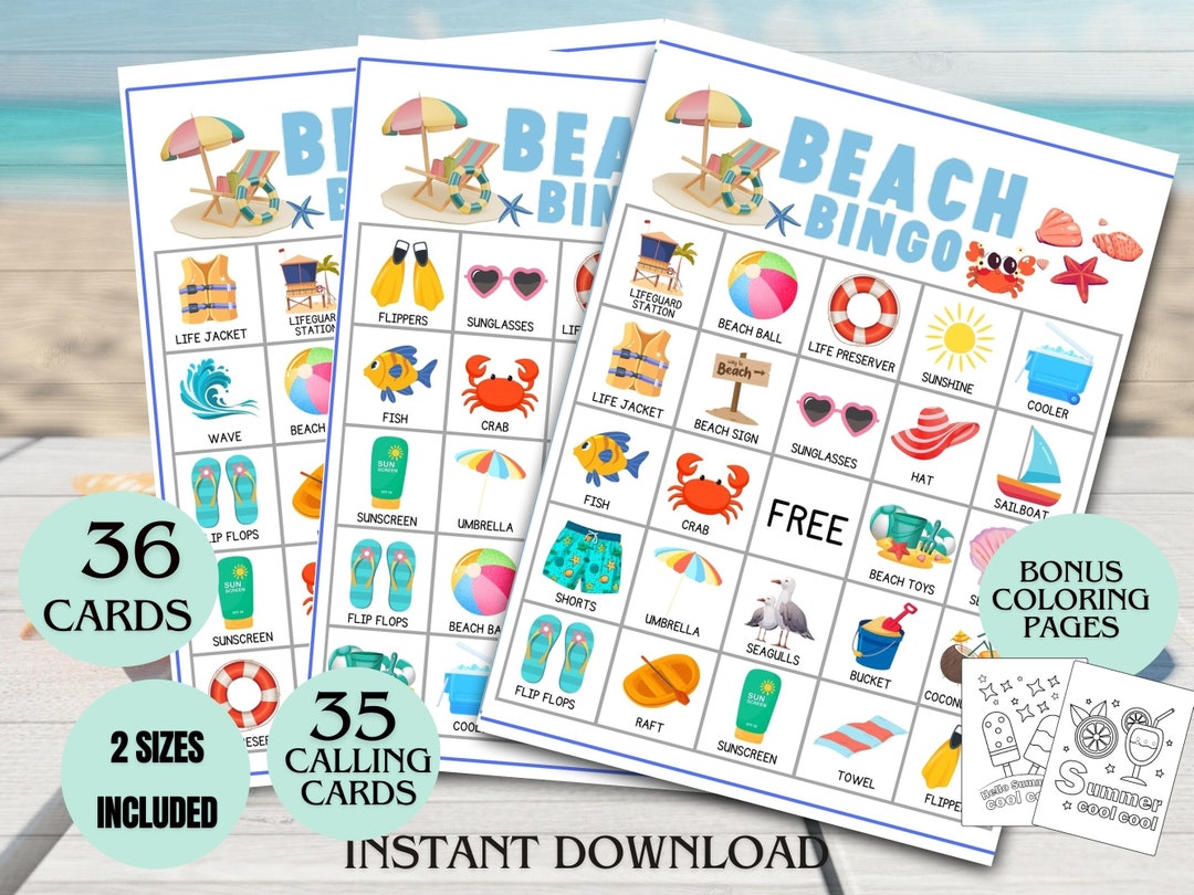 Beach Bingo, Summer Beach Bingo Game, Beach Activity, Fun in the Sun ...