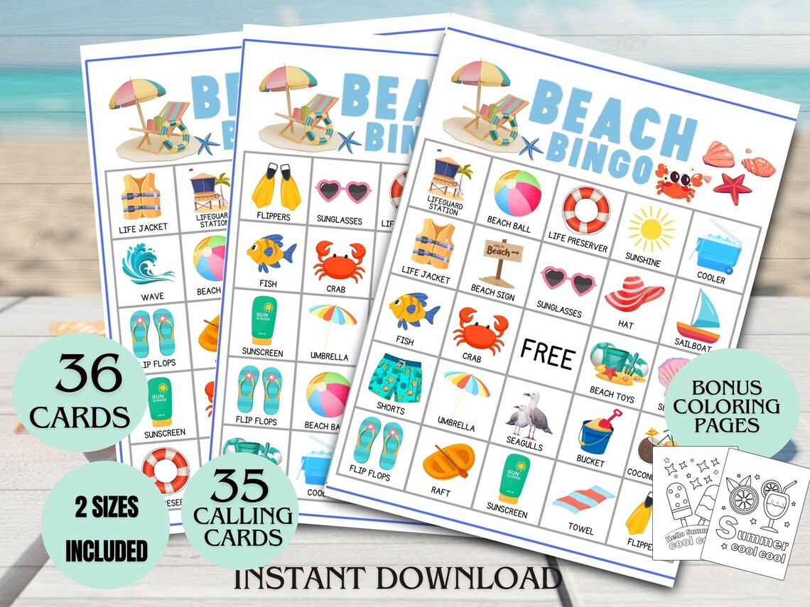 Beach Bingo, Summer Beach Bingo Game, Beach Activity, Fun in the Sun ...