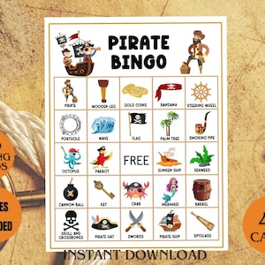 Pirate Bingo, 40 Printable Pirate Bingo Game, Printable Game for Kids ...