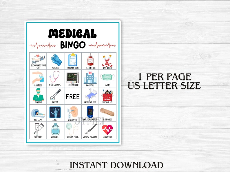 Medical Bingo, Nurse Bingo, Nurse Graduation Party Game, Doctor Game ...