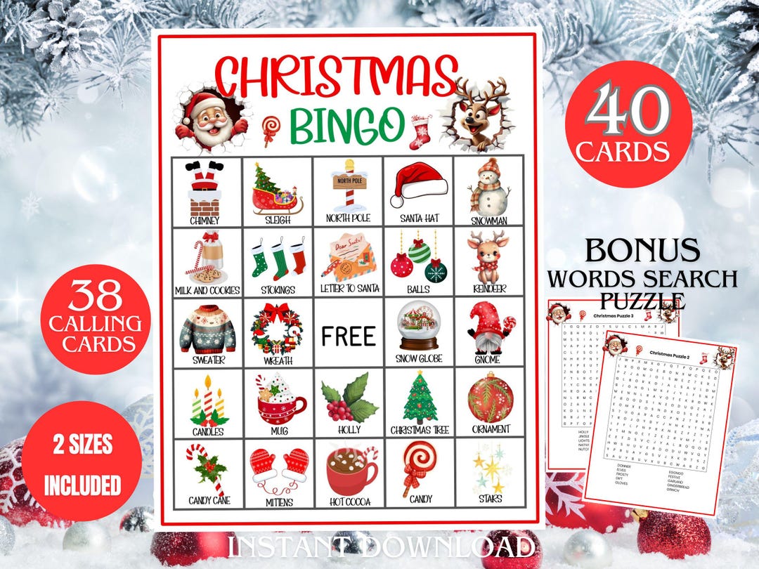 Christmas Bingo Cards, Christmas Activity, Printable Christmas Bingo ...