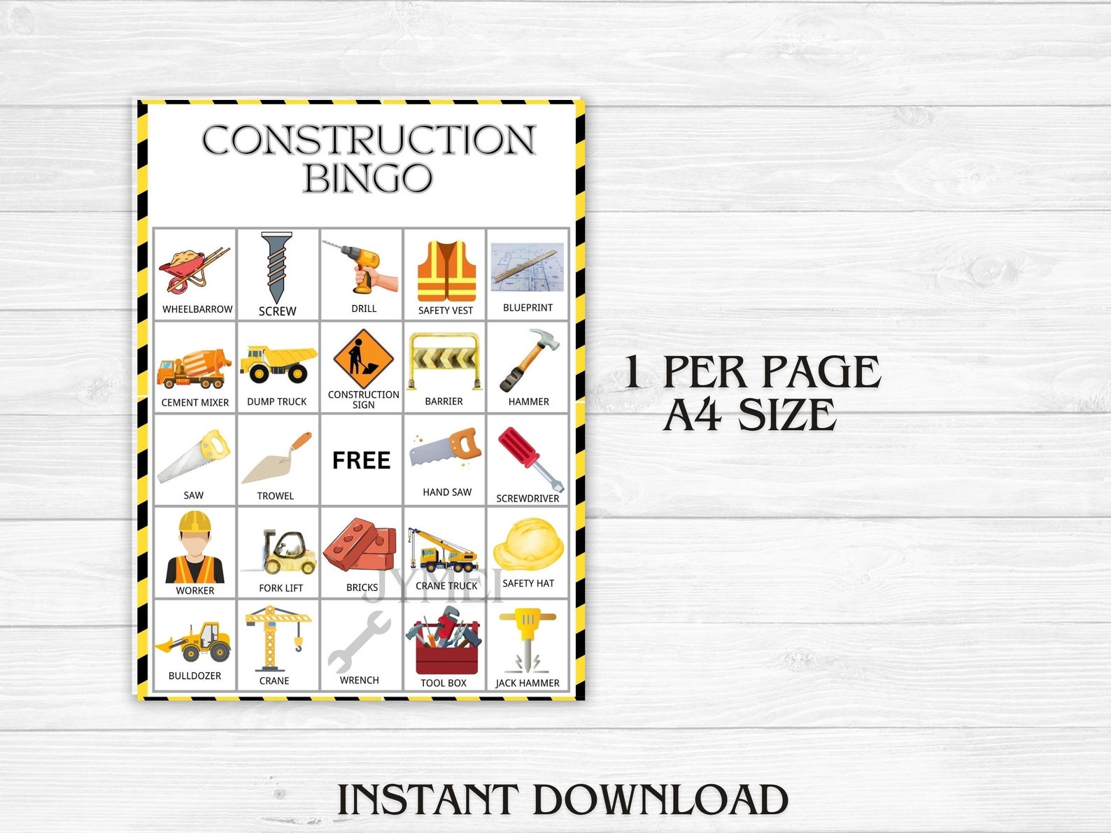 Construction Bingo, Construction Bingo for Kids, Construction Birthday ...