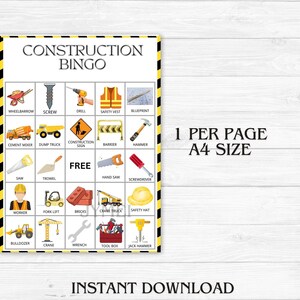 Construction Bingo, Construction Bingo for Kids, Construction Birthday ...