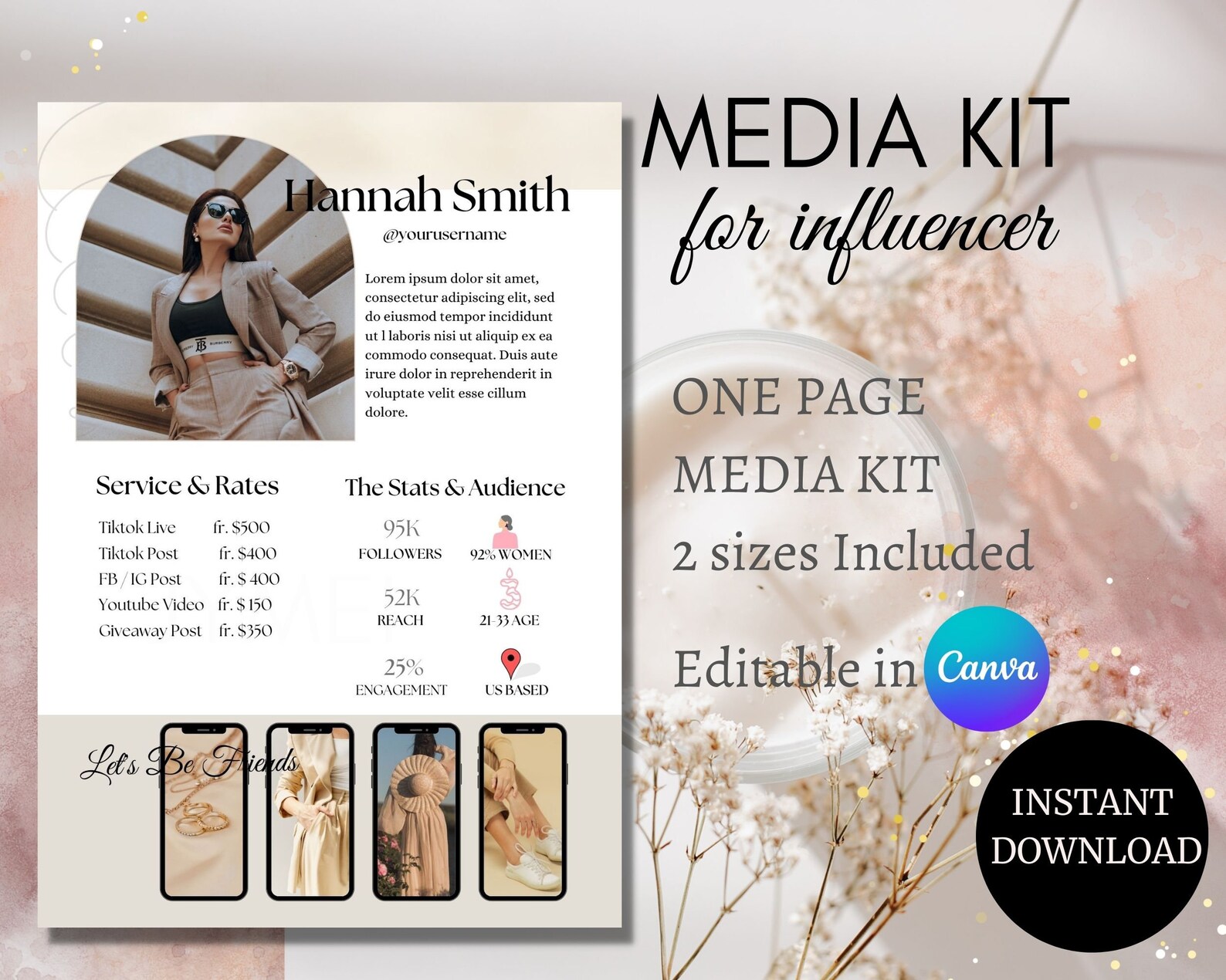 Media Kit Template | Media Kit Tiltok | Influencer Media Kit Template ...