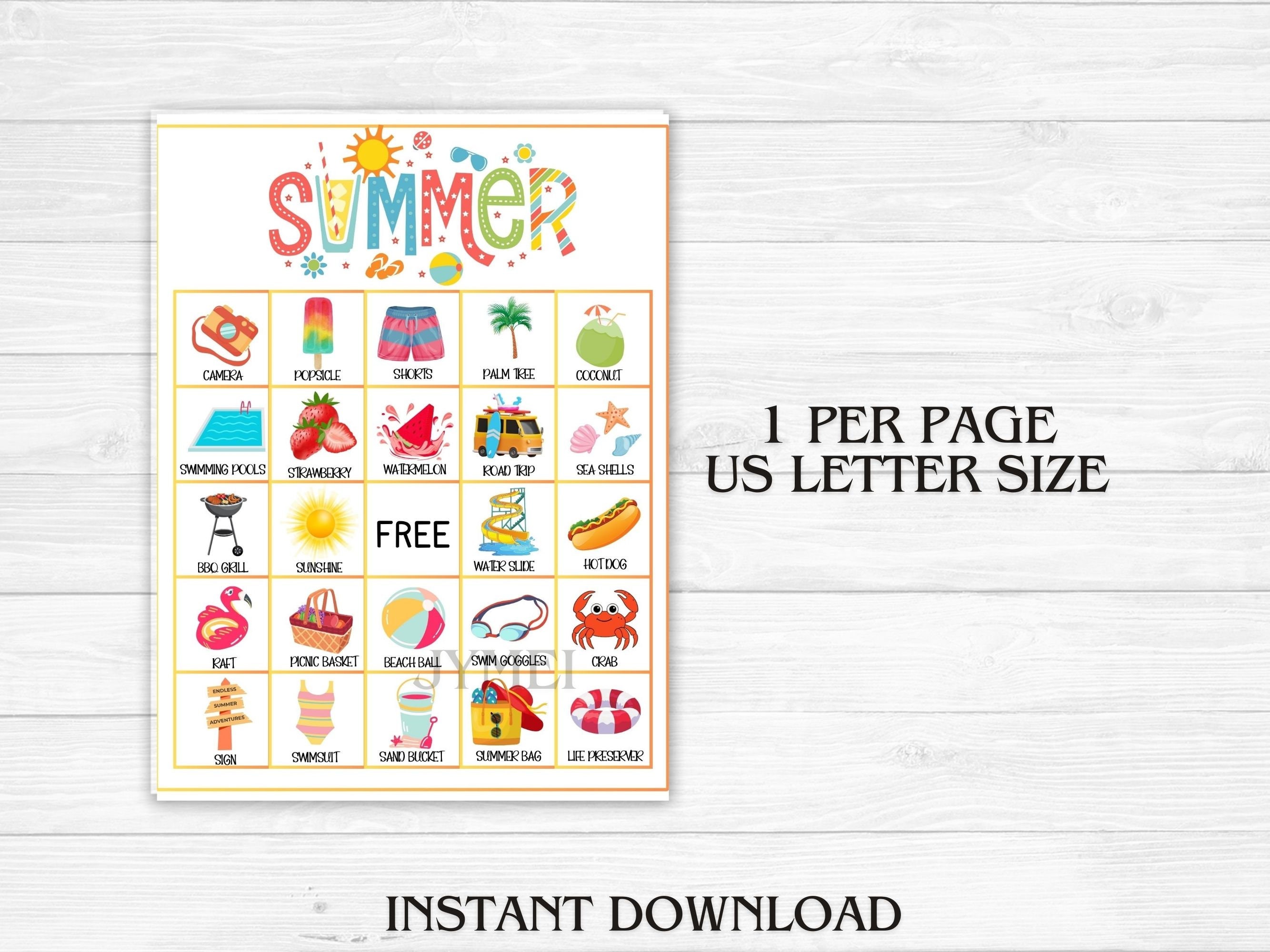 Summer Bingo, 40 Unique Summer Bingo Cards, Summer Activity for Kids ...