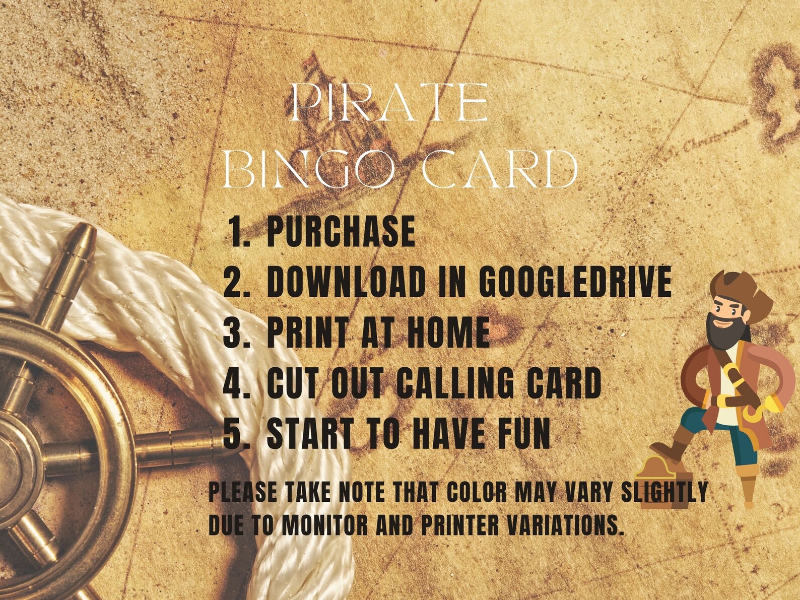 Pirate Bingo, 40 Printable Pirate Bingo Game, Printable Game for Kids ...