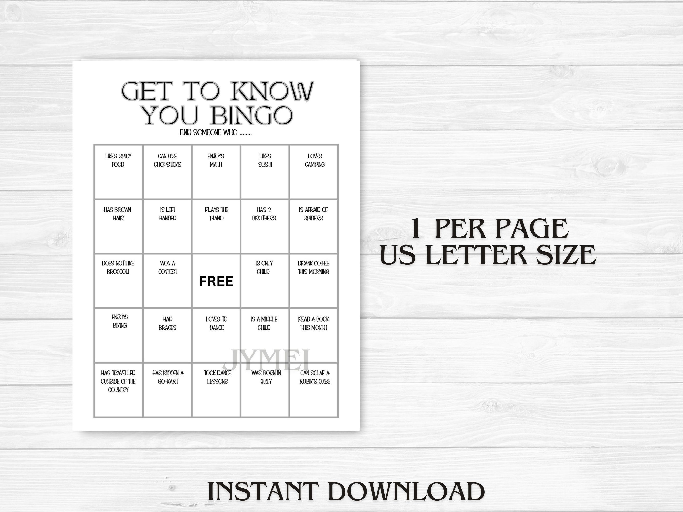 Get to Know You Bingo, Find Someone Bingo Game, Icebreaker Bingo Game ...