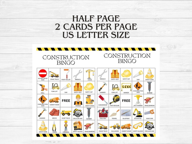 Construction Bingo, Construction Bingo for Kids, Construction Birthday ...