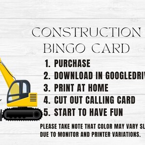 Construction Bingo, Construction Bingo for Kids, Construction Birthday ...