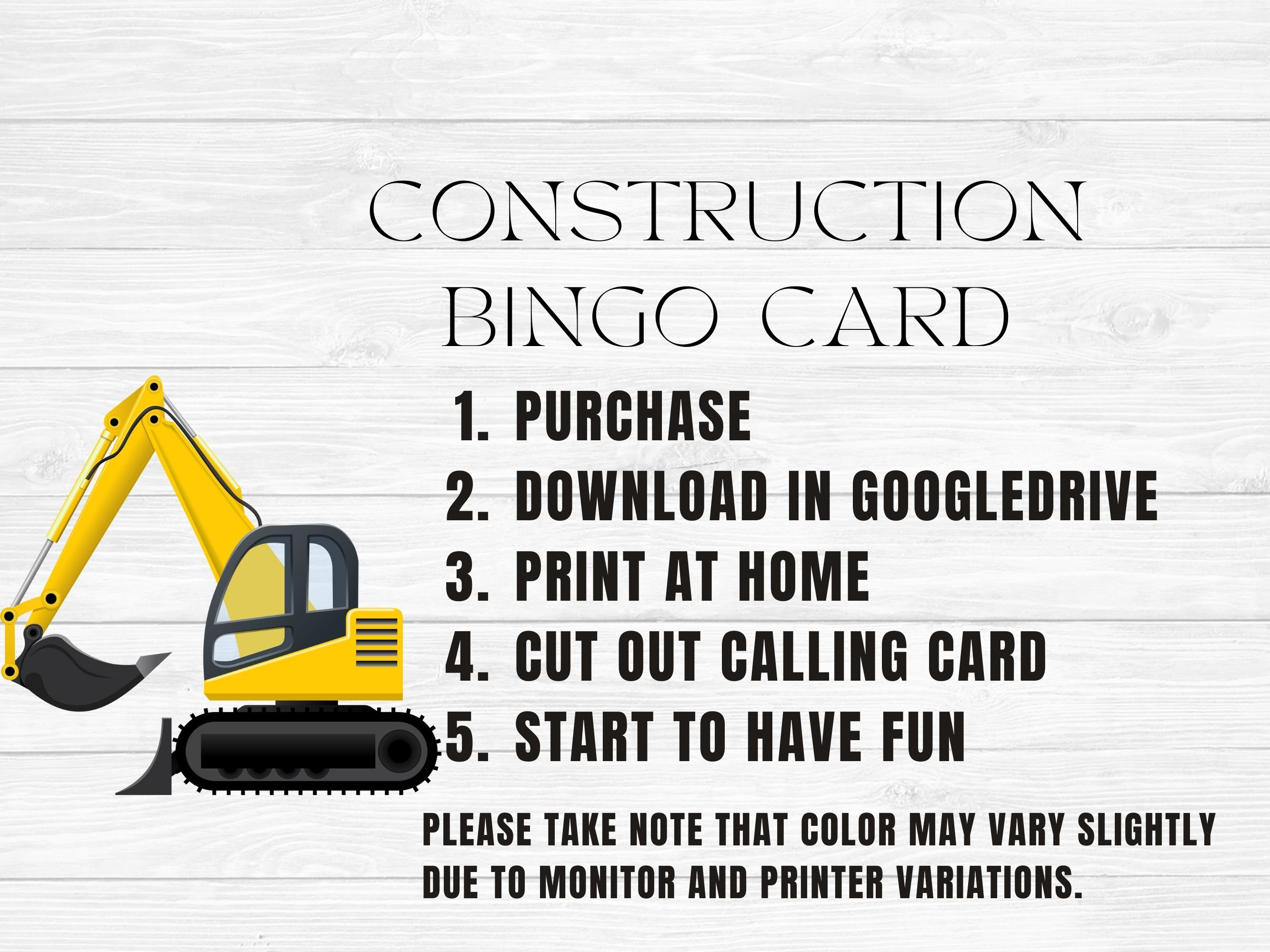 Construction Bingo, Construction Bingo for Kids, Construction Birthday ...