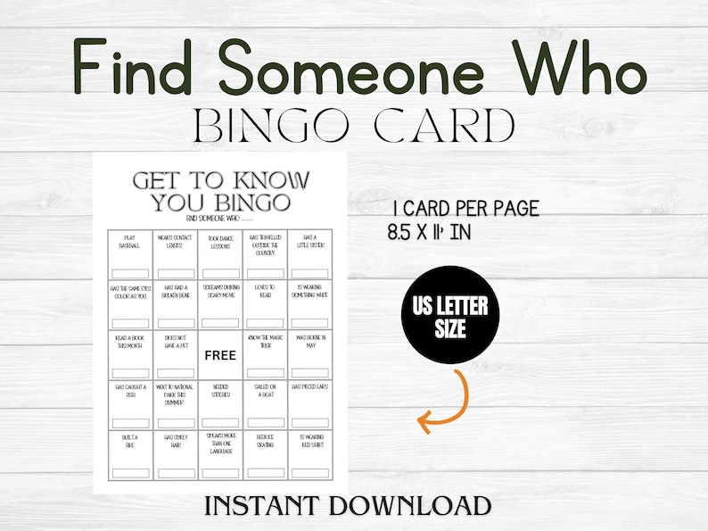 Find Someone Bingo. 50 Printable Get to Know You Bingo, Ice Breaker ...