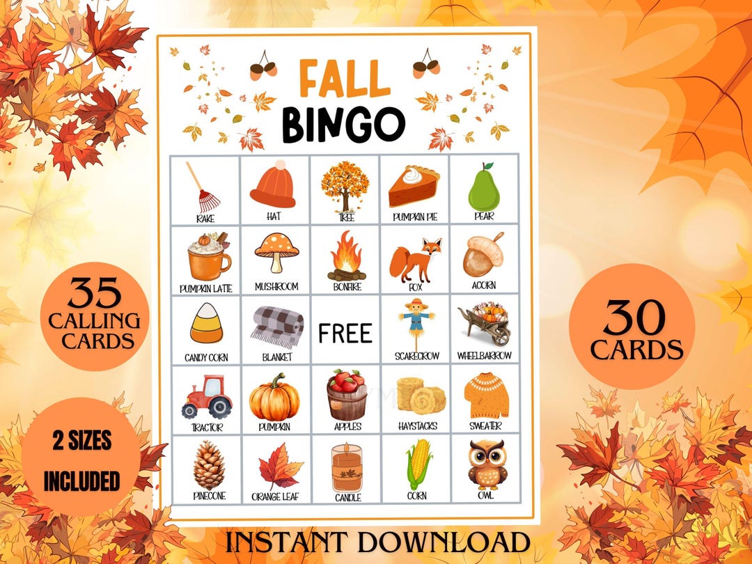 Fall Bingo Game, Autumn Bingo, Autumn Activity for Kids, Kids Autumn ...