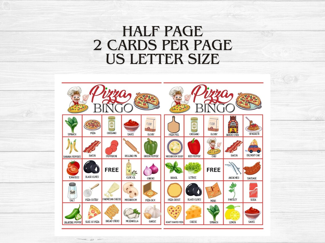 Pizza Bingo, Pizza Bingo Party Game, Pizza Photobooth, Pizza Activity ...