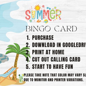 Summer Bingo, 40 Unique Summer Bingo Cards, Summer Activity for Kids ...