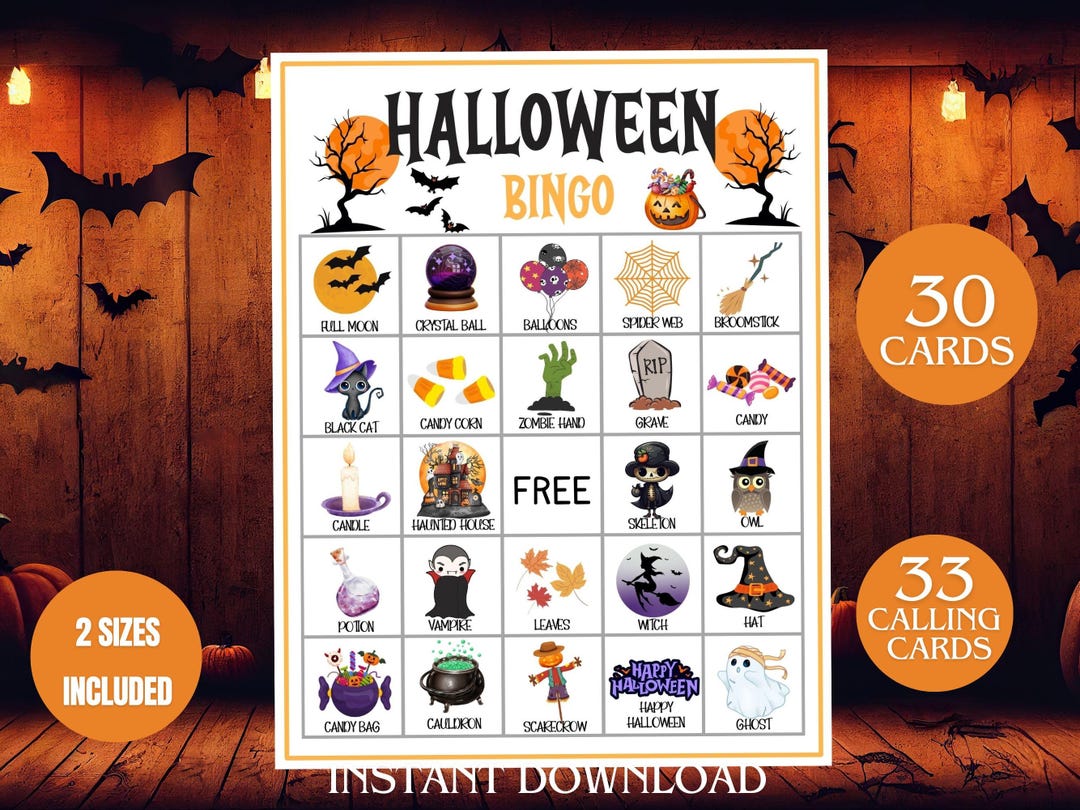 Halloween Bingo Game, Kids Halloween Party Game, Halloween Activity for ...
