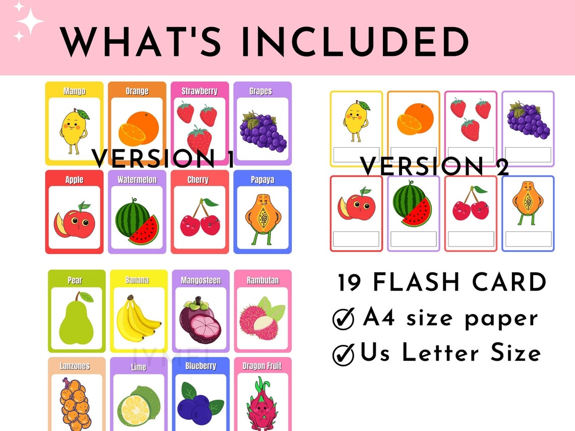 Printable Fruits Flash Card Montessori Learning Material for Kids Pre ...