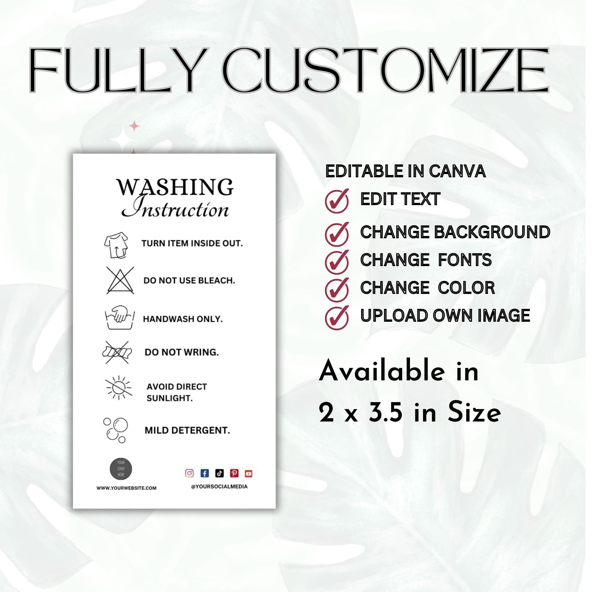 Editable Washing Instruction Card Template | Shirt Care Card | Apparel ...
